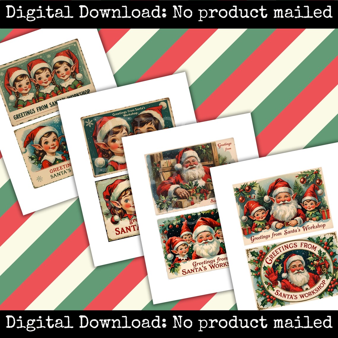 Greetings From Santa's Workshop Printable Christmas Postcards - Etsy