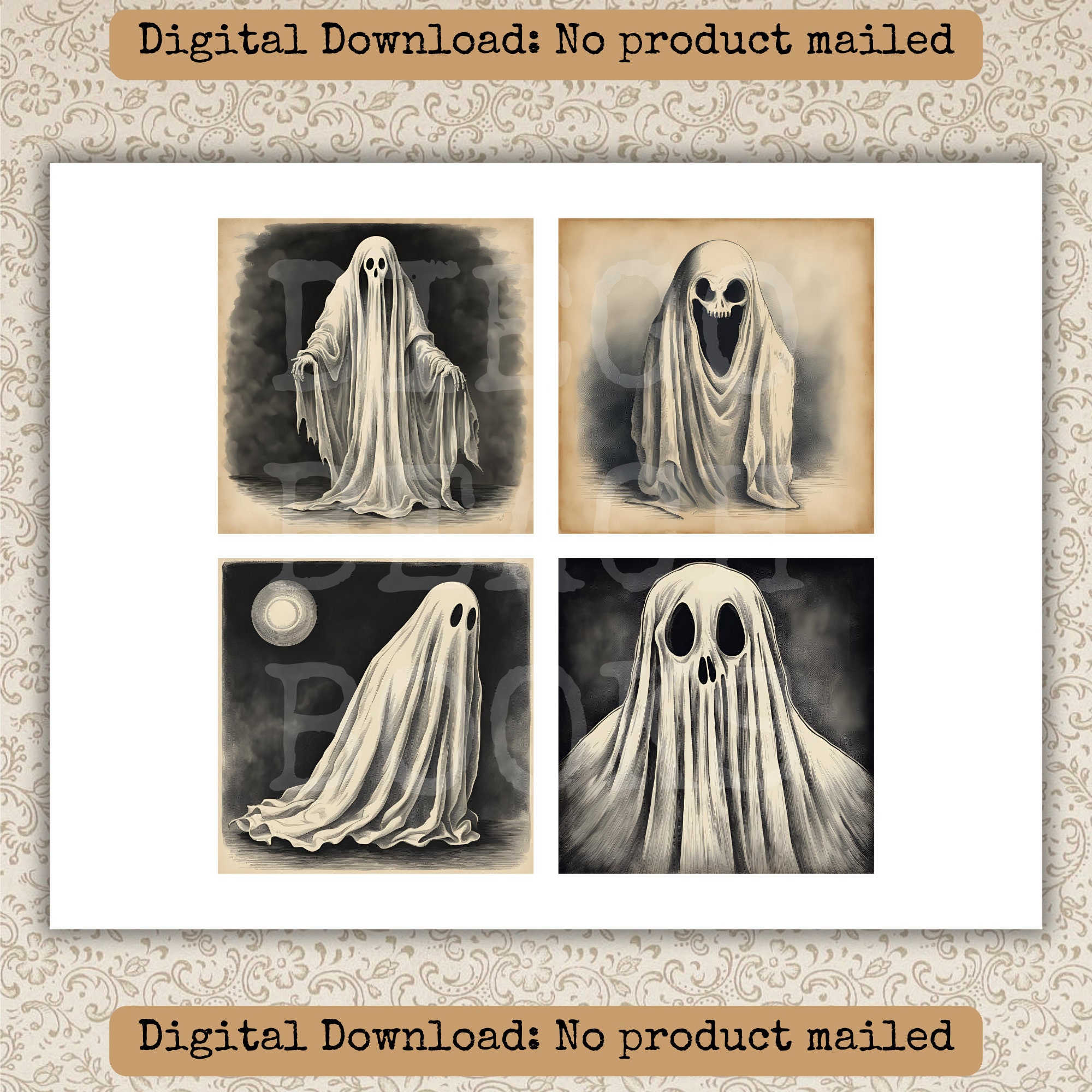Spooky Ghost Journal Card Printable Vintage Theme Ghost Journal ...
