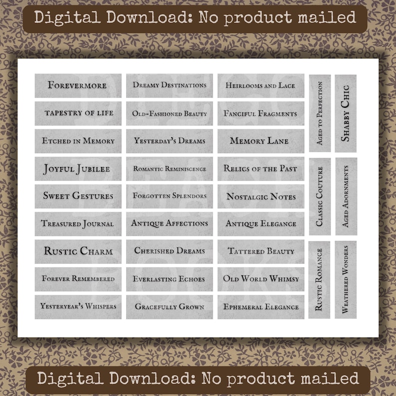 Vintage Word Pack Printable Phrases Word Embellishments Junk Journals ...