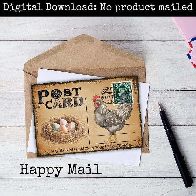 Country Chicken Postcards Printable Shabby Chic Farm Scrapbook Cards ...