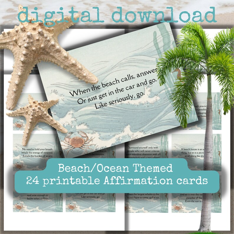 Beach Affirmation Cards Printable 24 Piece Set 1 Beach - Etsy