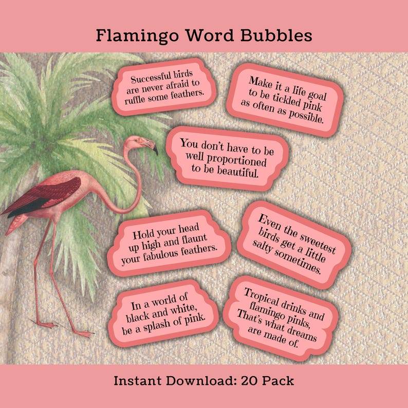 Flamingo Quotes Word Bubbles Printable Flamingo Scrapbook Ephemera Junk ...