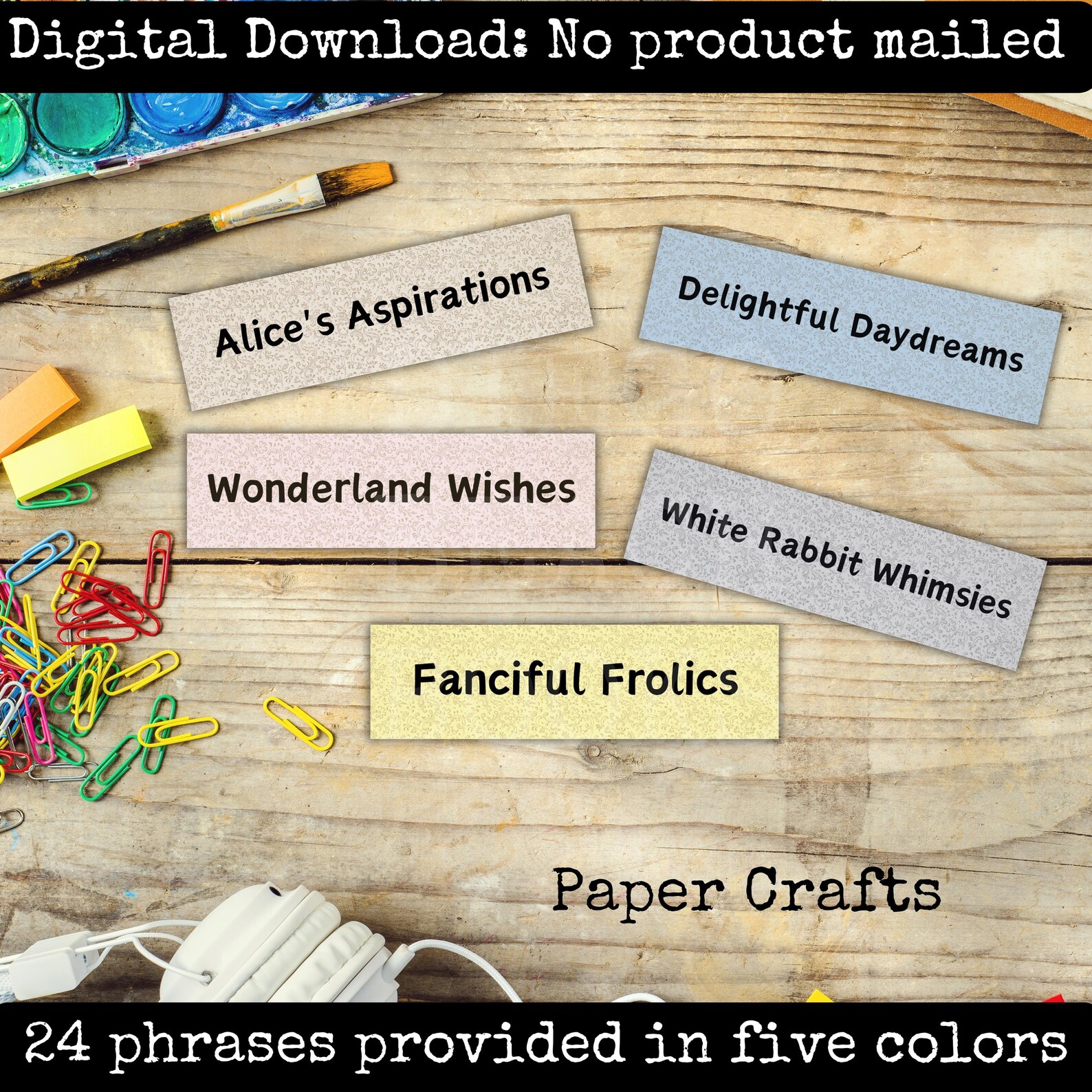 Alice in Wonderland Word Pack Printable Scrapbook Embellishments Junk ...