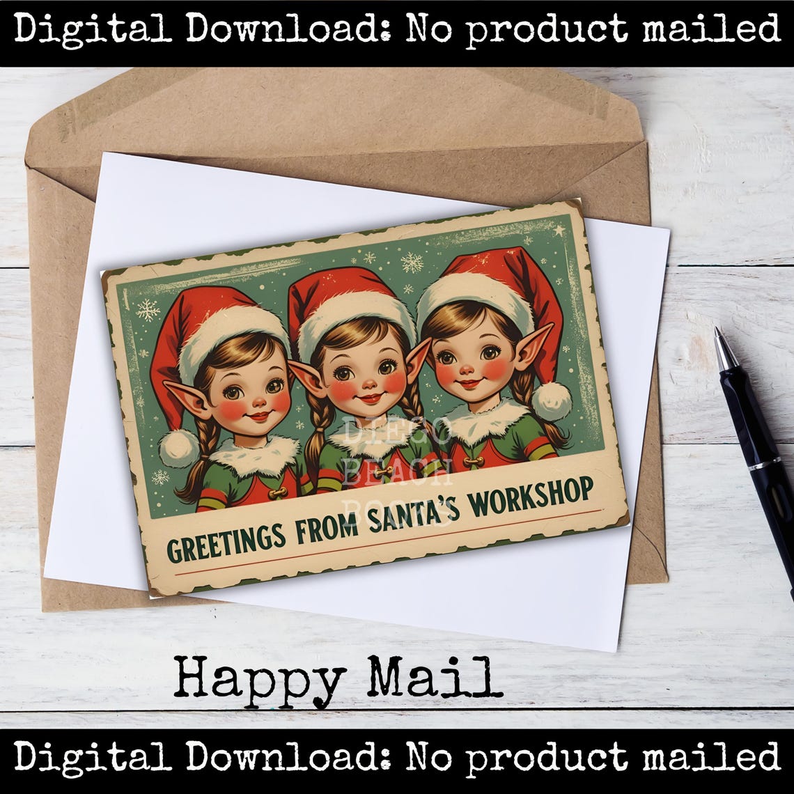 Greetings From Santa's Workshop Printable Christmas Postcards - Etsy