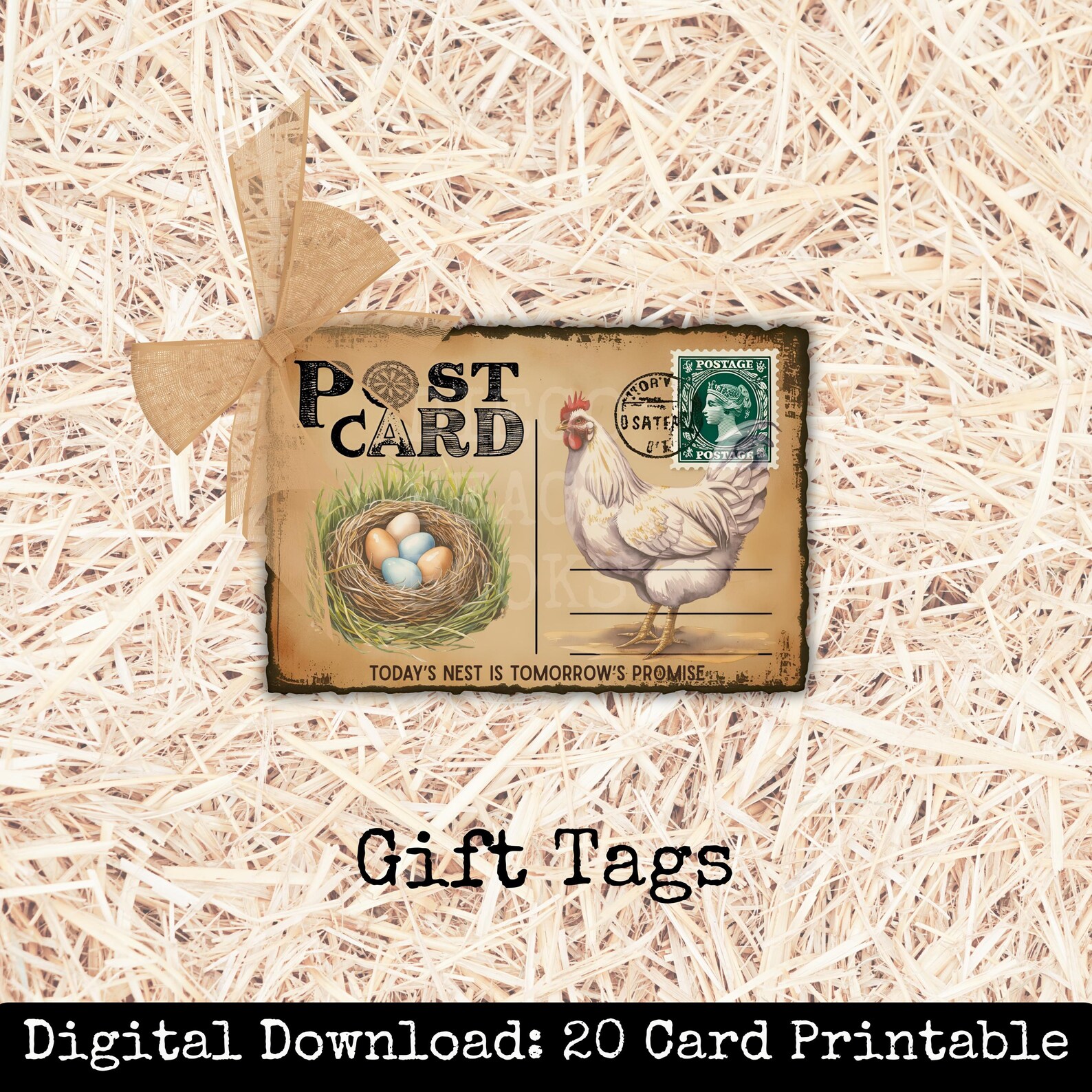 Country Chicken Postcards Printable Shabby Chic Farm Scrapbook Cards ...