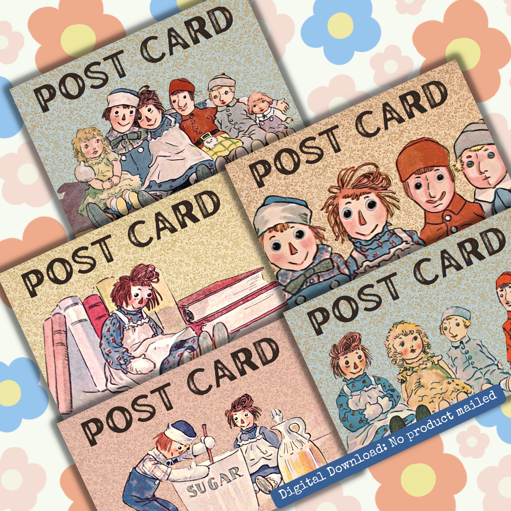 Raggedy Ann Postcard Printable Raggedy Ann Stationery Raggedy Ann Junk Journal Happy Mail Papers ...