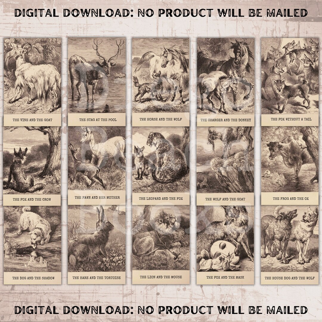 Favorite Fables Printable Journal Card Set Vintage Storybook Ephemera ...