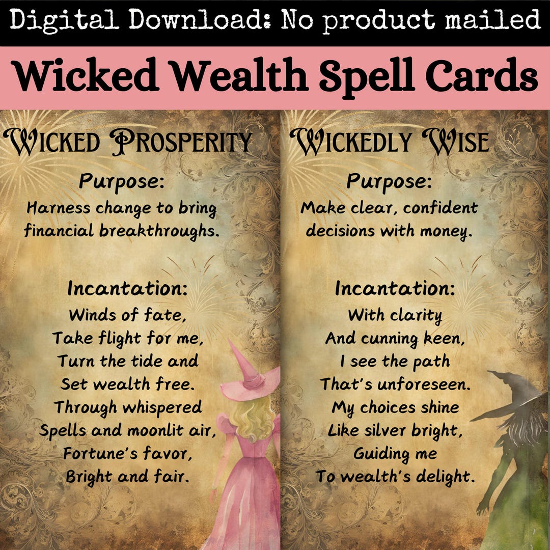 Wicked Inspired Scrapbook Cards Wealth and Abundance Spell Pack Magical ...