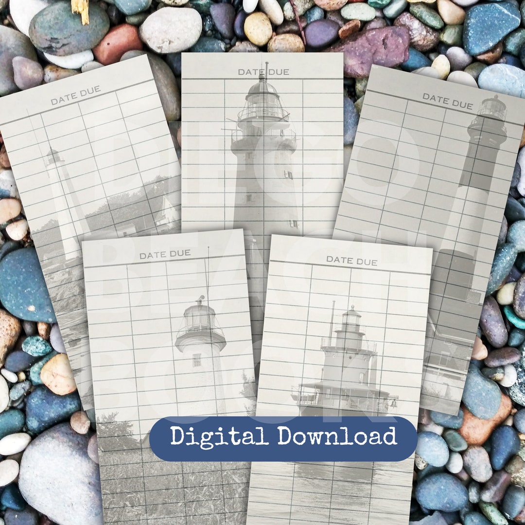 Lighthouse Library Card Vintage Printable Set Vintage - Etsy