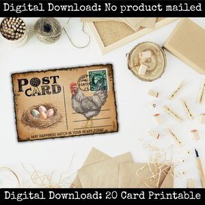 Country Chicken Postcards Printable Shabby Chic Farm Scrapbook Cards ...