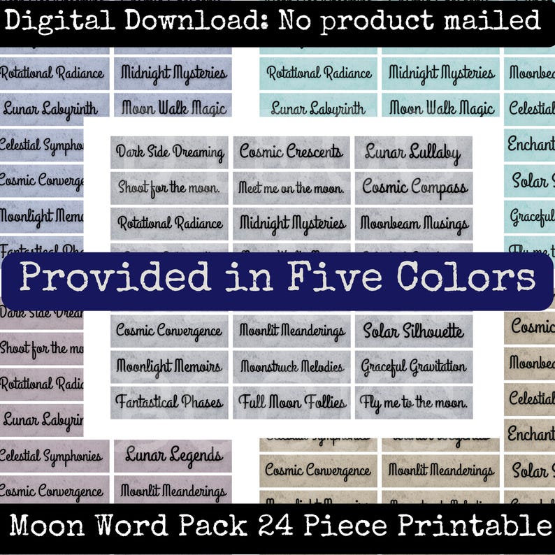 Moon Words Printable Phrase Embellishments for Scrapbooks Junk Journals ...