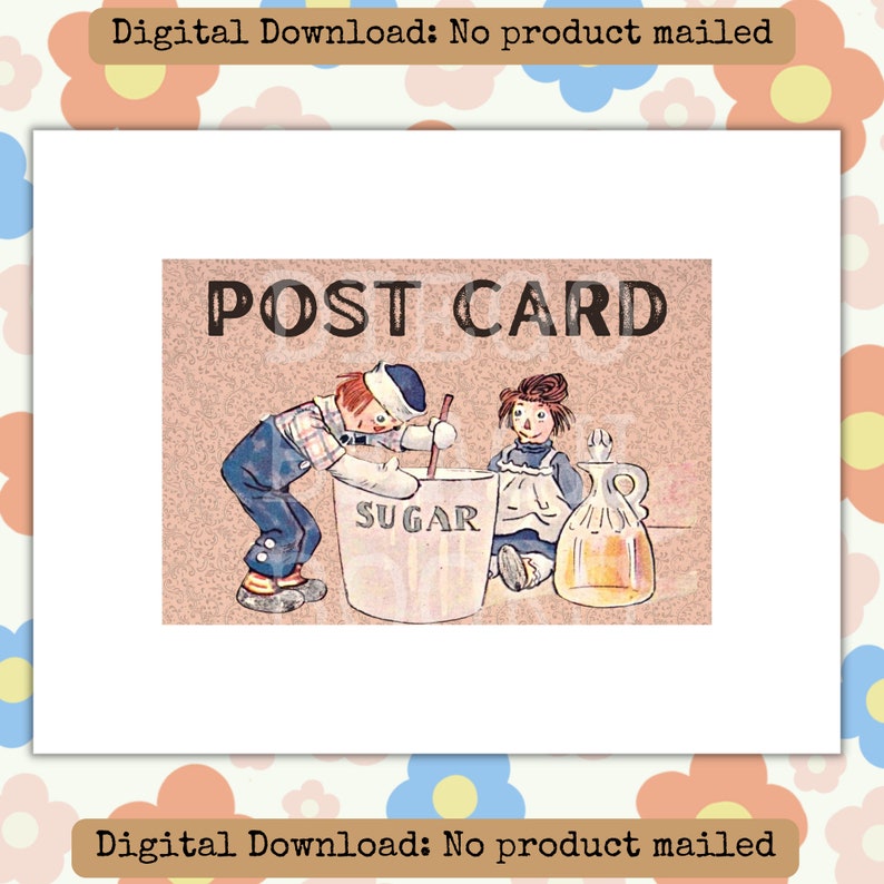 Raggedy Ann Postcard Printable Stationery Junk Journal Happy Mail Papers Scrapbooking Ephemera ...