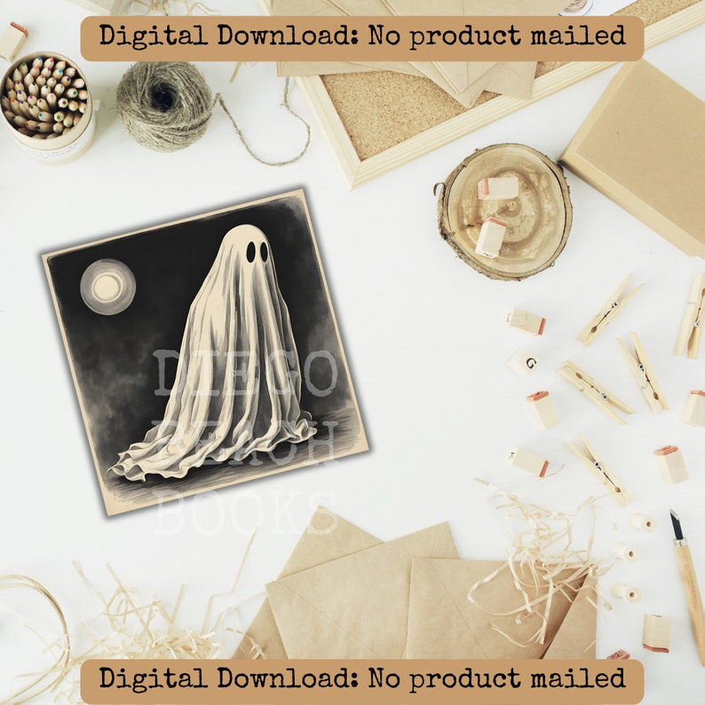 Spooky Ghost Journal Card Printable Vintage Theme Ghost Journal ...
