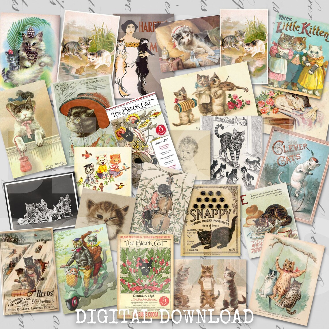 Cat Ephemera Fantastical Felines Vintage 25 Piece Printable Set ...