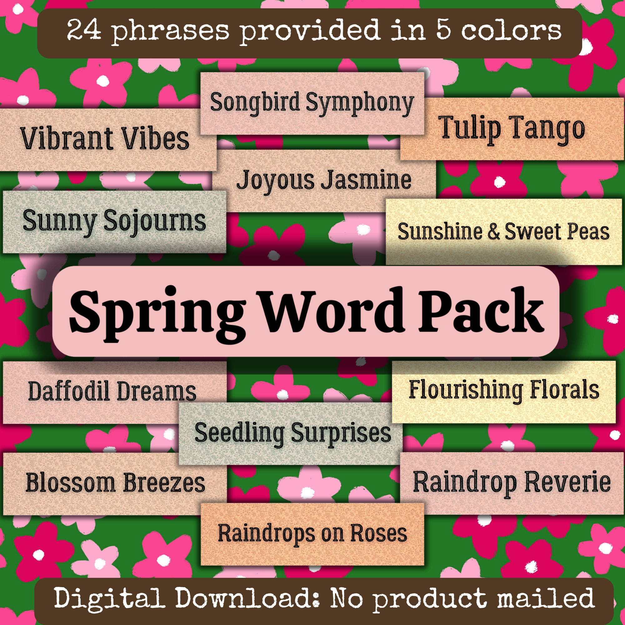Spring Word Pack Printable Phrases 24 Piece Set 1, Garden ...