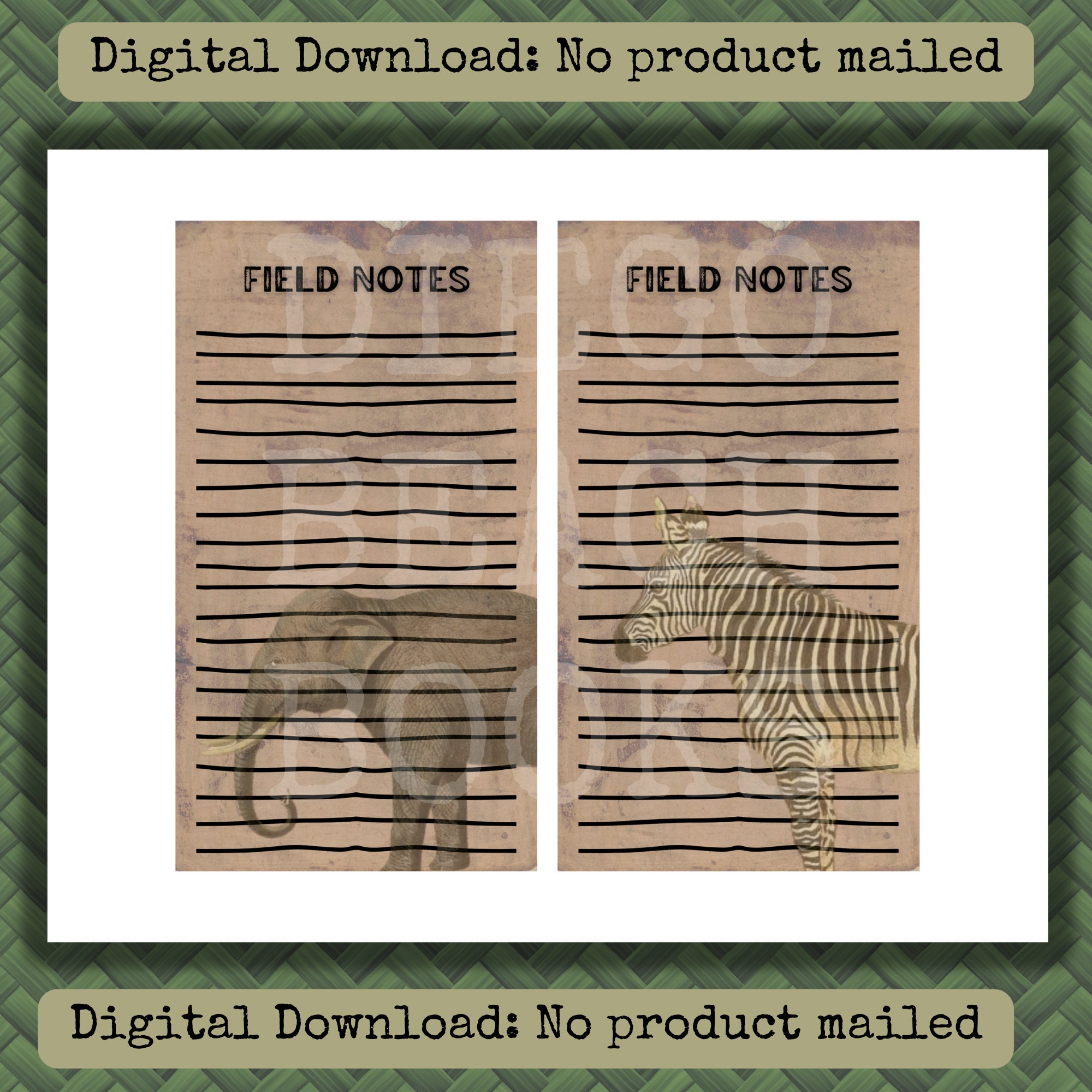 Safari Animal Field Notes Printable Set, Safari Ephemera, Safari Junk ...