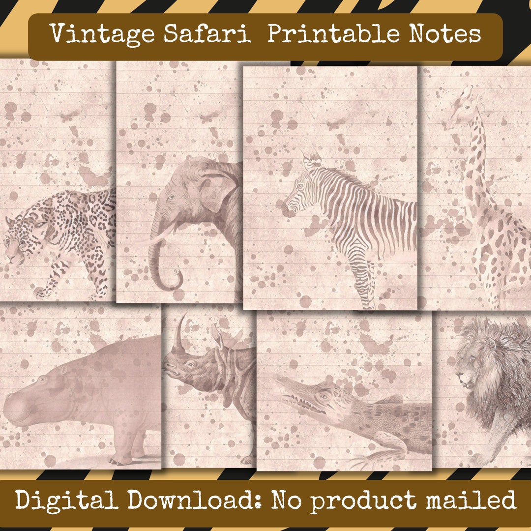 Vintage Safari Animal 8 Piece Grungy Lined Papers Printable Safari ...