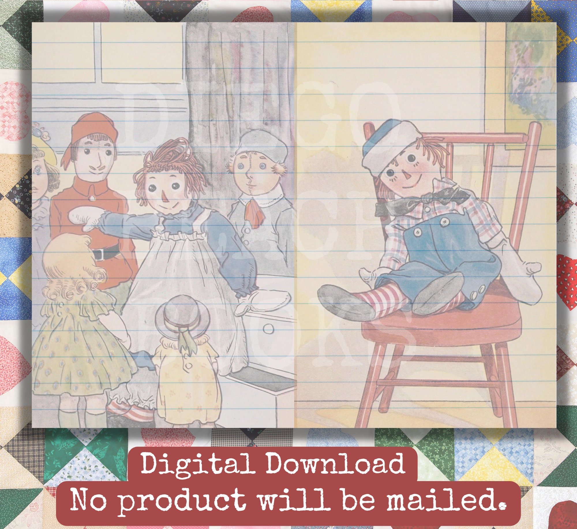 Raggedy Ann and Andy Junk Journal Pages Vintage Printable Set, Raggedy ...