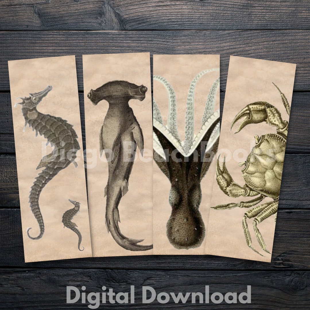 Sea Life Bookmark Vintage Printable Set, Ocean Ephemera, Nautical ...