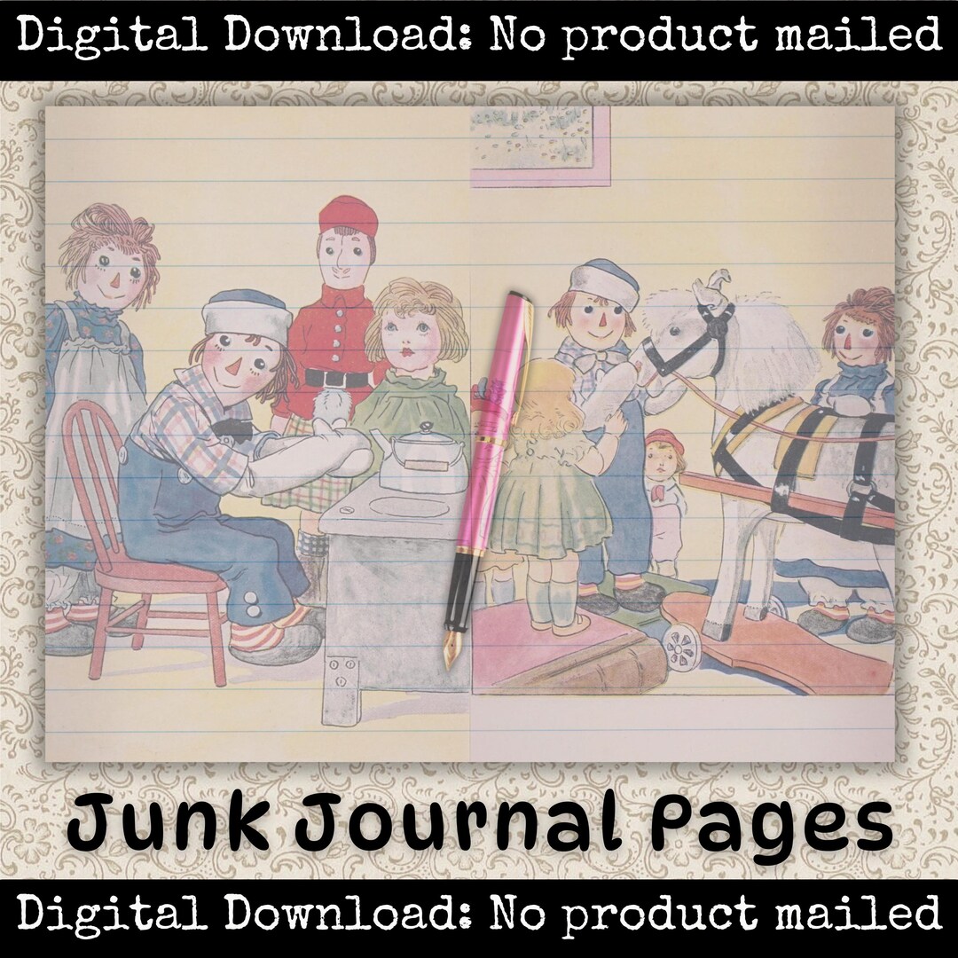 Raggedy Ann and Andy Printable Vintage Junk Journal Pages Collage ...