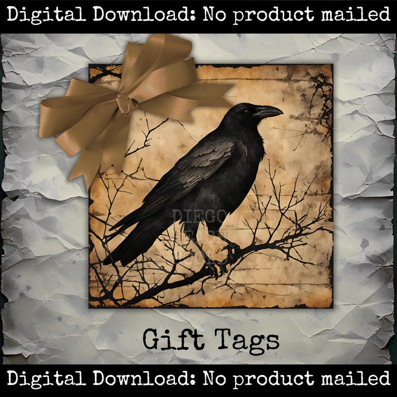 Vintage Crow Printable Scrapbook Card Gothic Raven Junk Journal ...