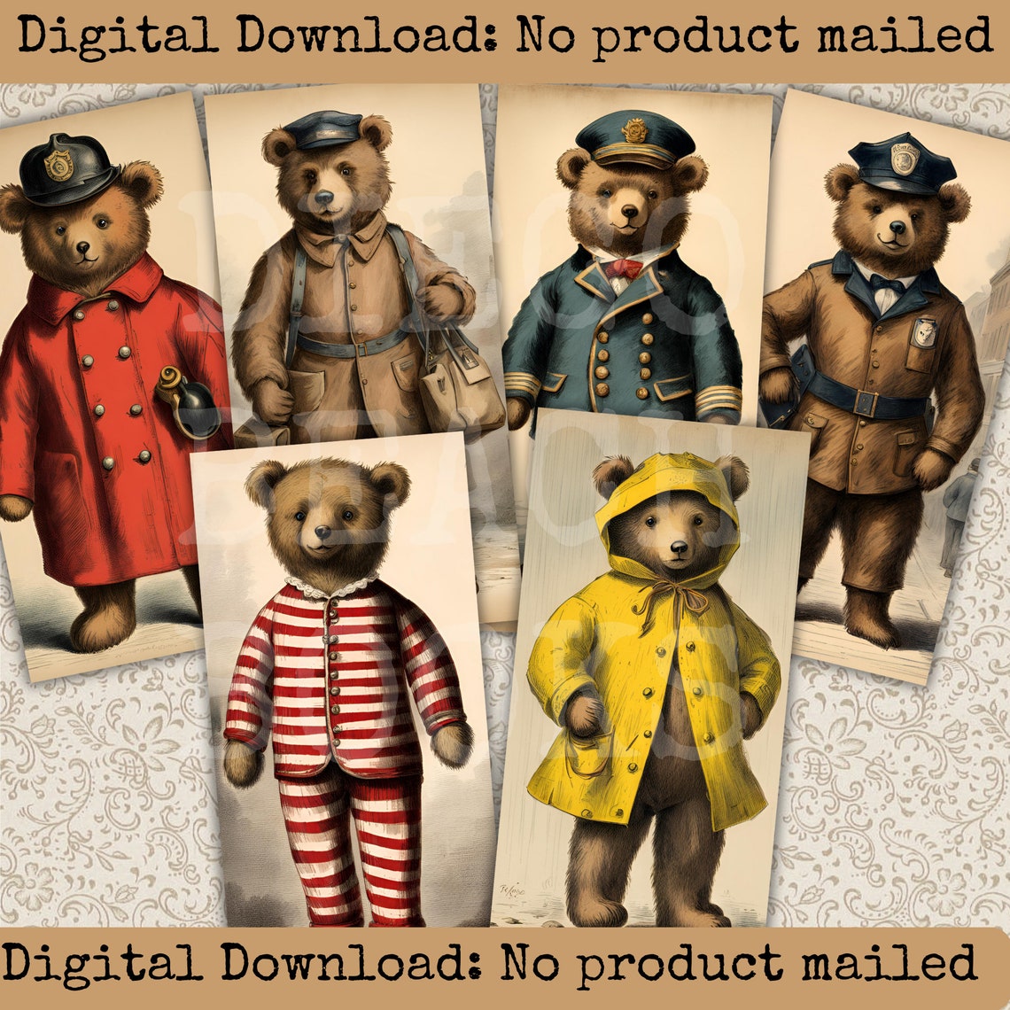 Teddy Bear Printable Bookmark Set Vintage Theme Teddy Bear Ephemera ...