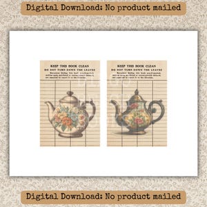 Teapot Library Card Printable Set Scrapbook Papers Junk Journal ...