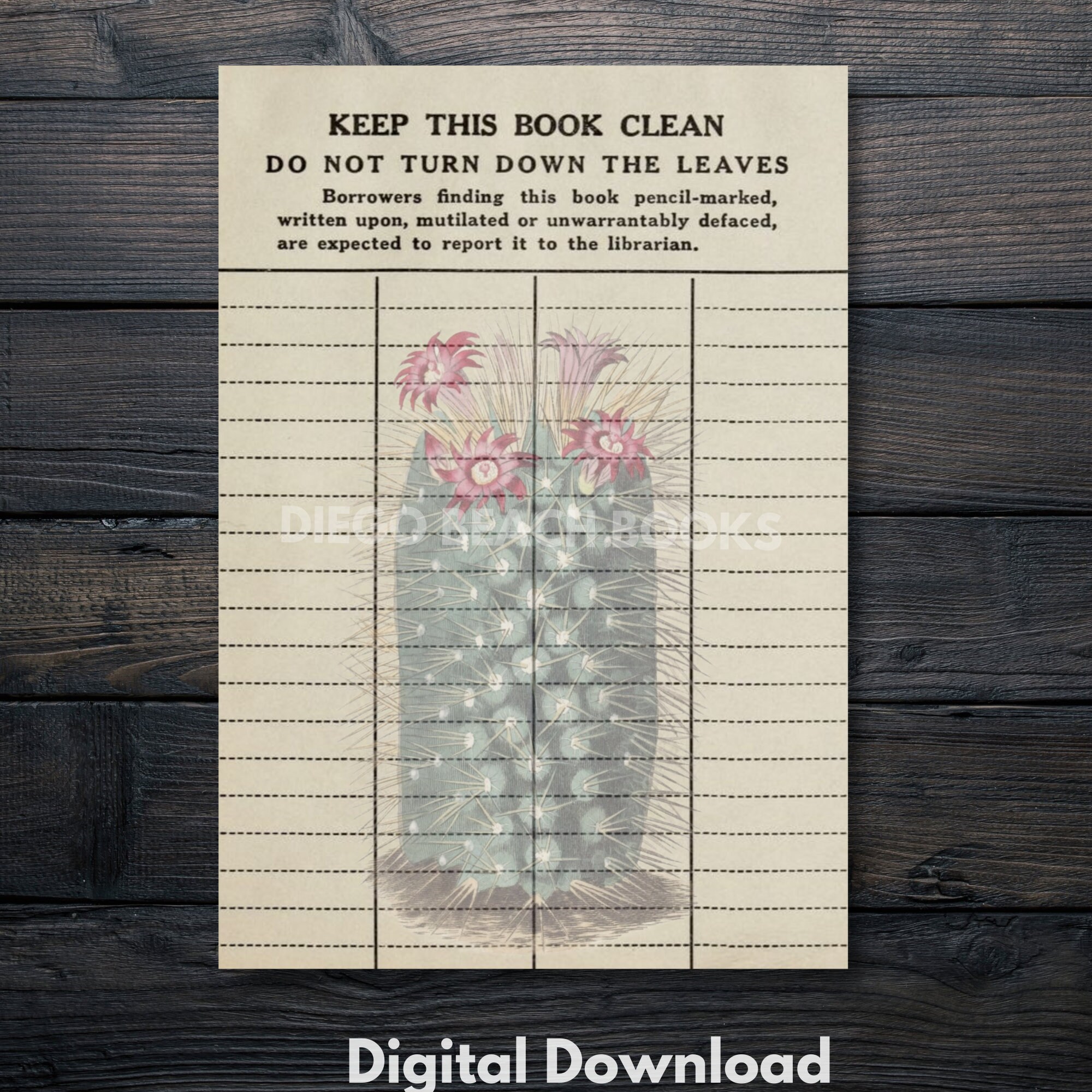 Vintage Cactus Library Card Digital Download Set - Etsy