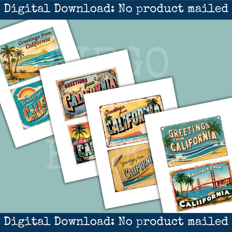 Greetings From California Postcards Printable Retro Inspired Vintage ...