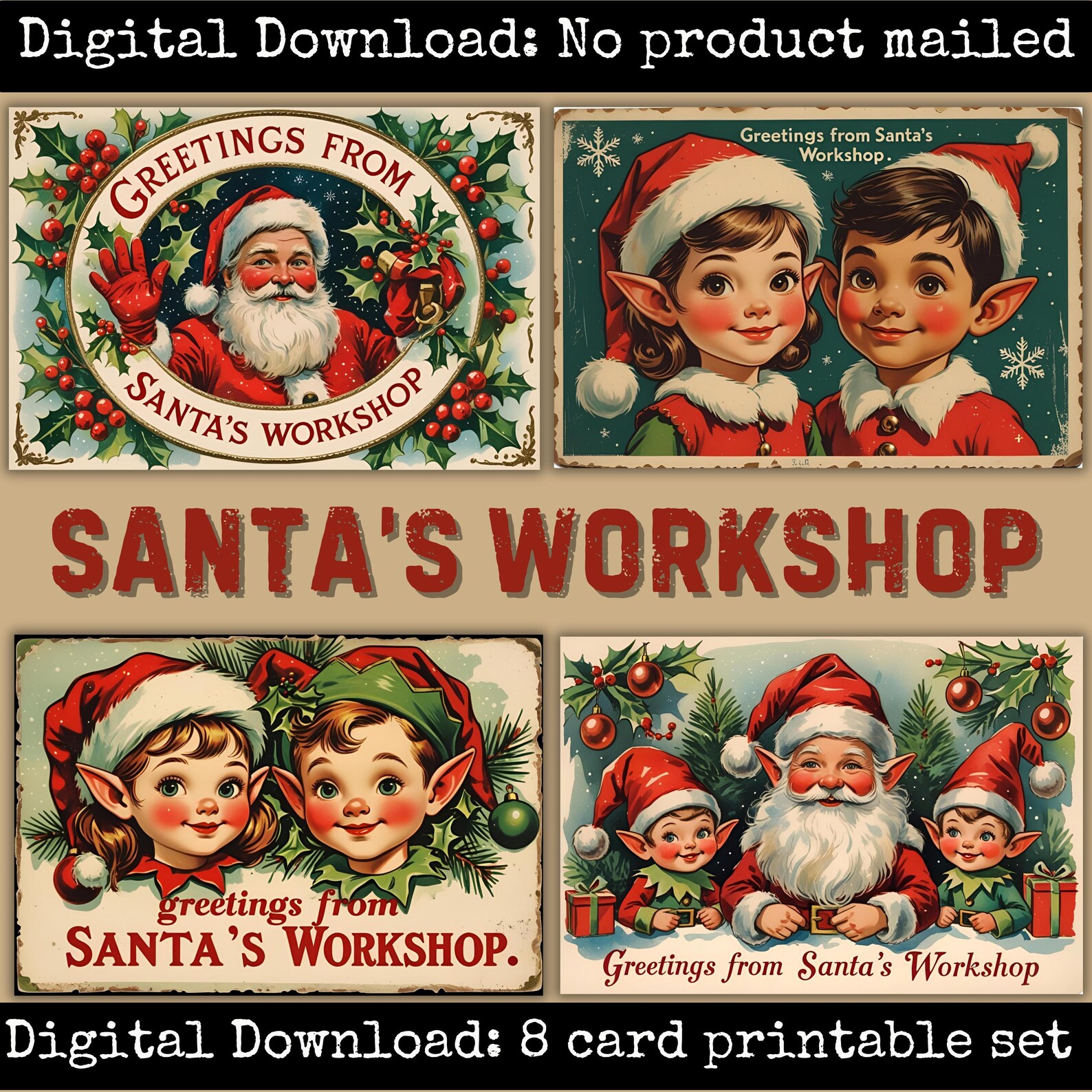 Greetings From Santa's Workshop Printable Christmas Postcards - Etsy