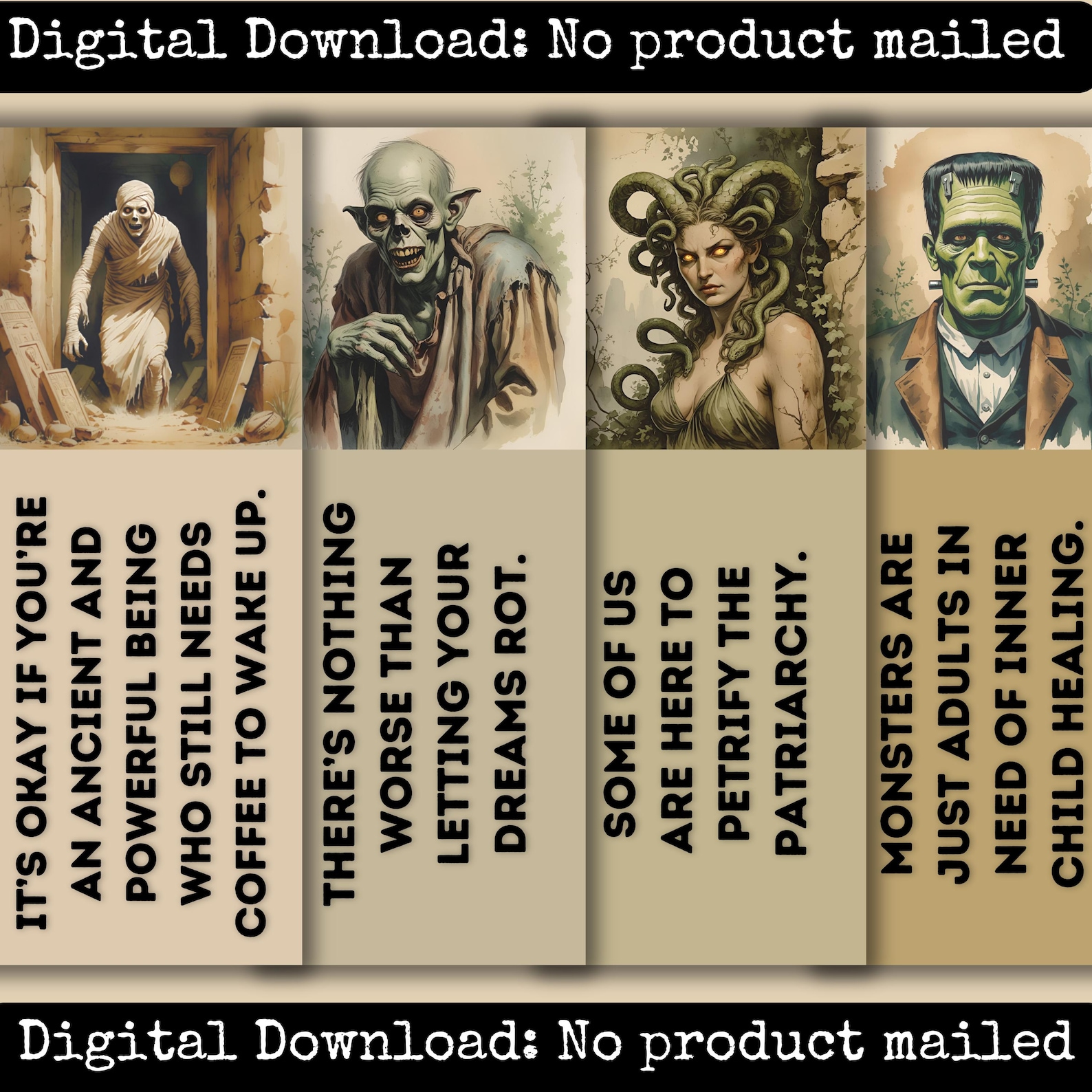 Classic Monster Bookmarks Printable Gothic Stationery Scrapbook Cards ...
