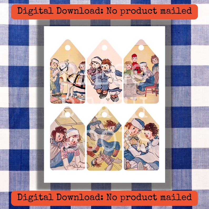 Raggedy Ann Tag Vintage Printable 12 Piece Set, Gift Tag, Raggedy Ann ...