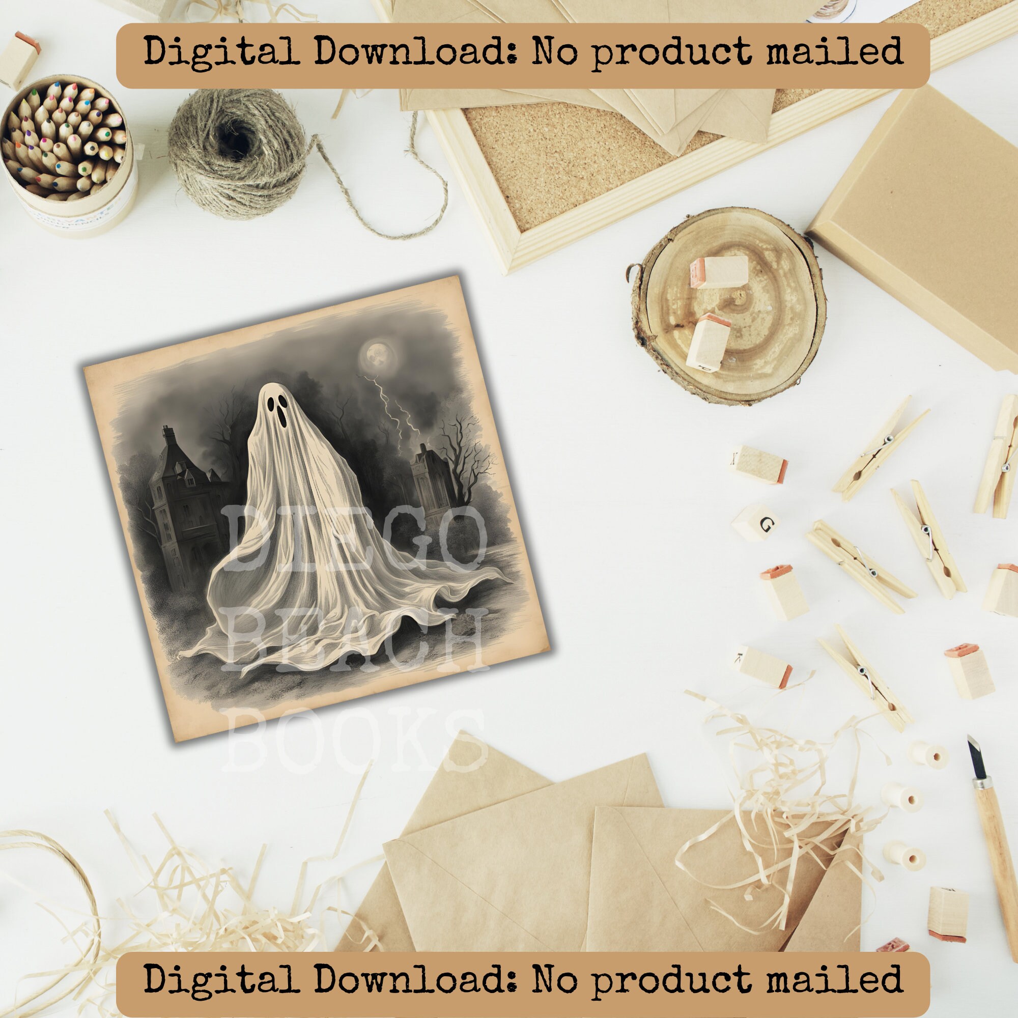 Spooky Ghost Journal Card Printable Vintage Theme Ghost Journal ...