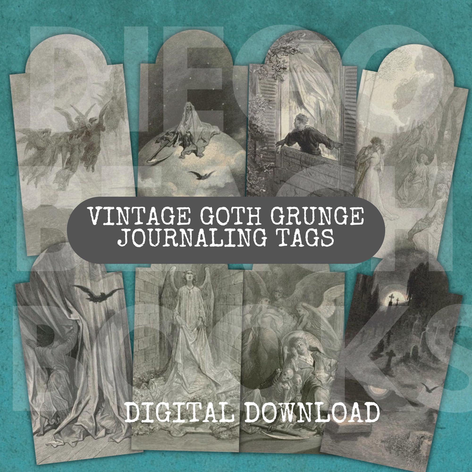 Vintage Goth Grunge 8 Piece Journaling Tag Bookmark Digital - Etsy