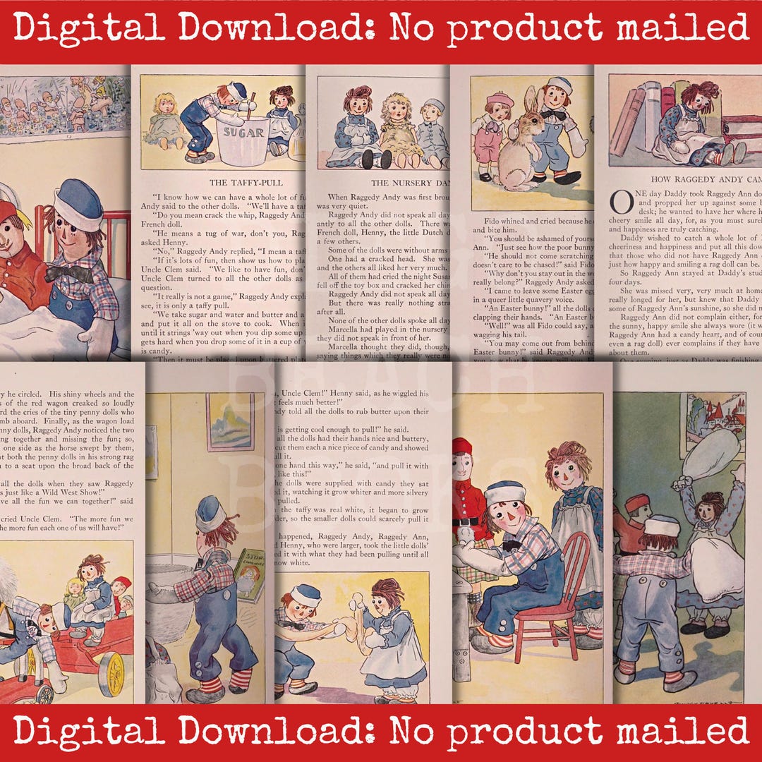 Raggedy Ann Book Pages Printable Scrapbook Cards Junk Journal Ephemera ...