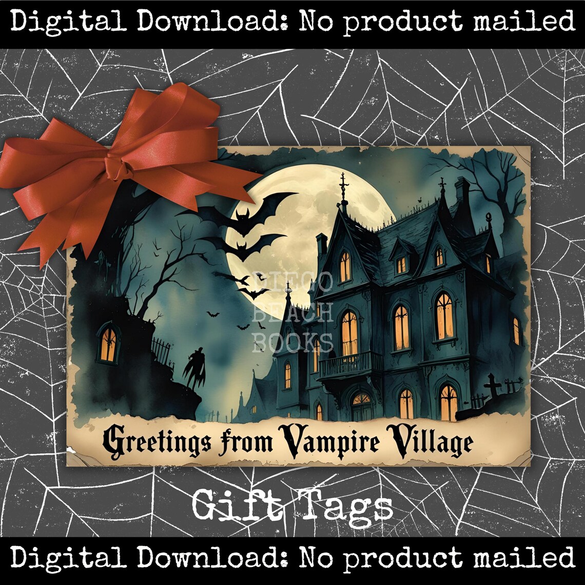 Greetings From Vampire Village Printable Gothic Halloween Postcard Set ...