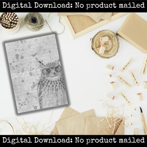 Grungy Owl Lined Printable Paper Set Vintage Owl Stationery Junk ...