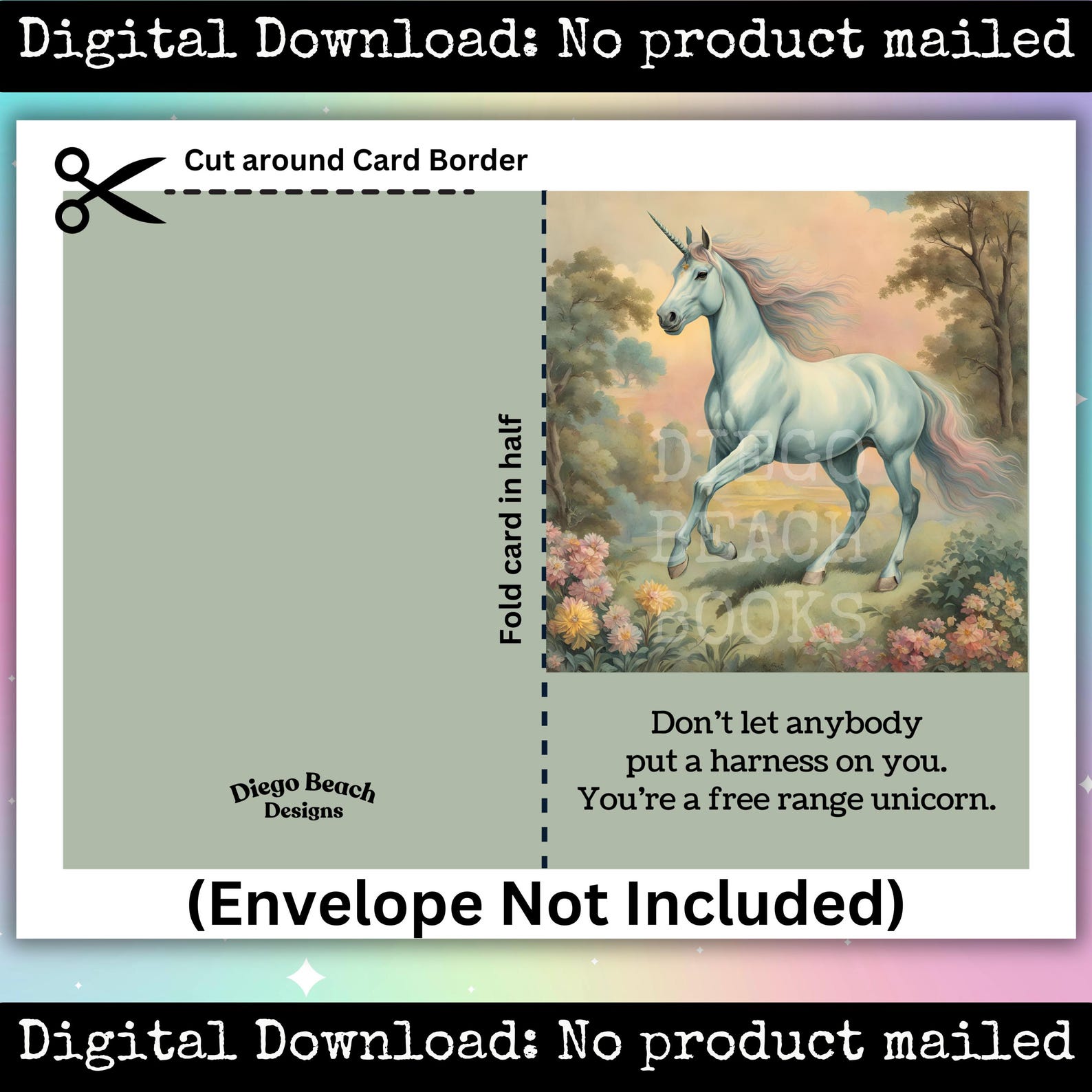 Free Range Unicorn Printable Card Funny Encouragement - Etsy