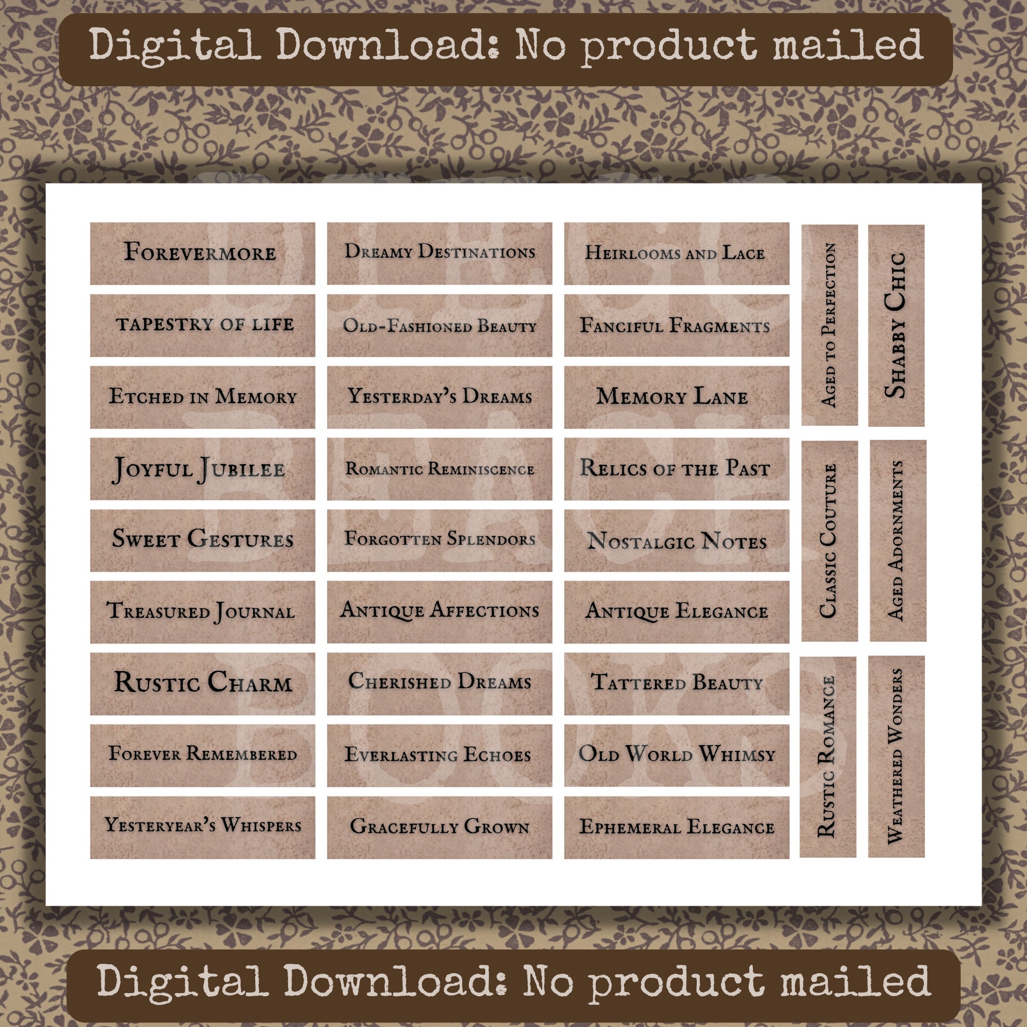 Vintage Word Pack Printable Phrases Word Embellishments Junk Journals ...