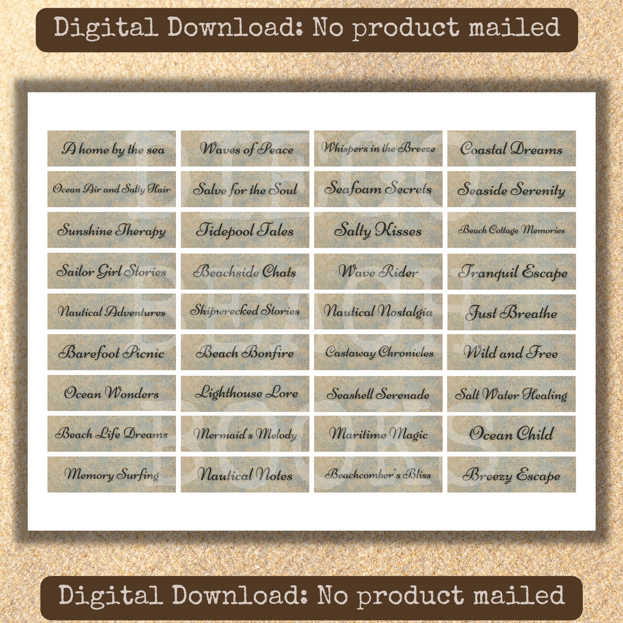 Beach Phrases Printable Nautical Ocean Word Strip Set Embellishments ...