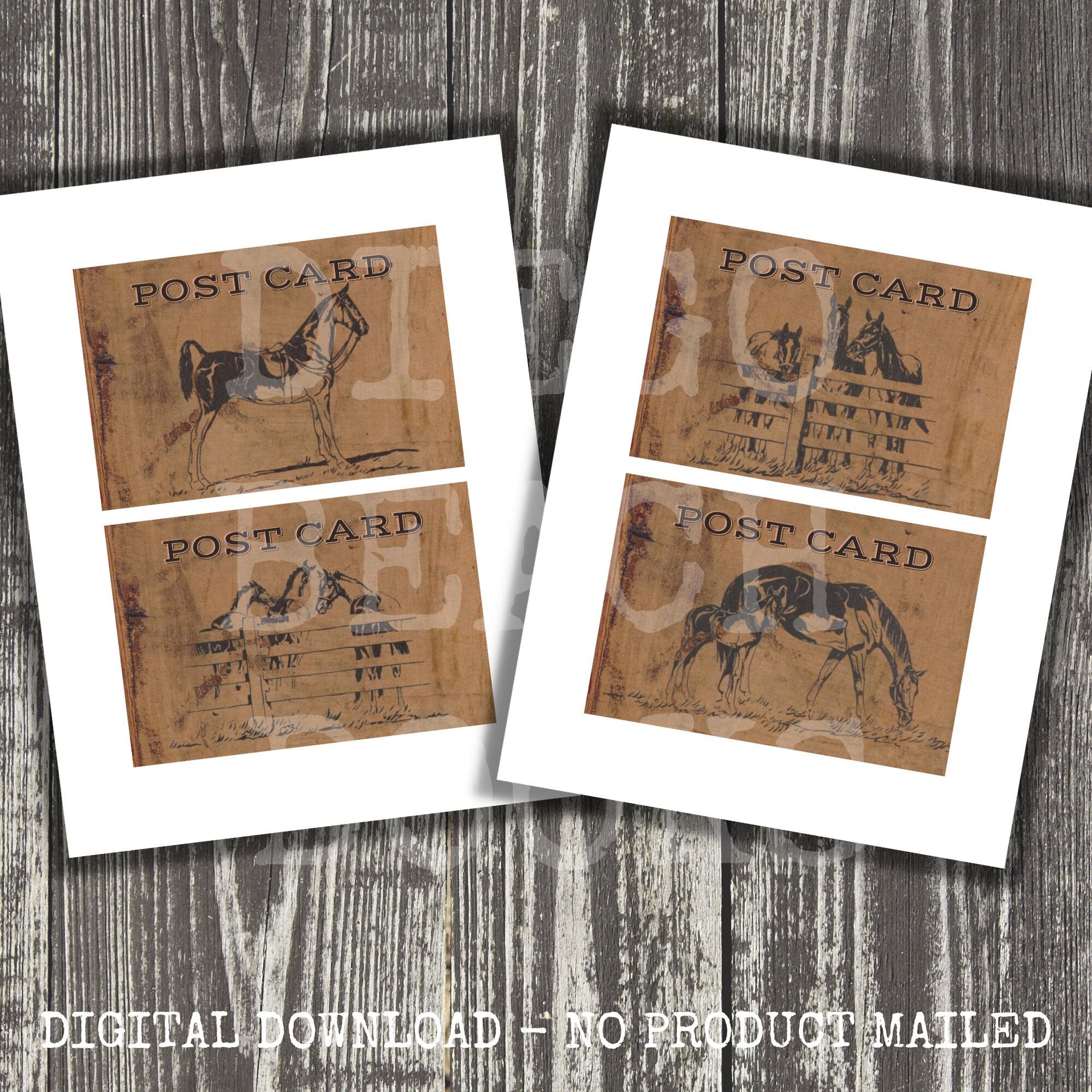 Vintage Horse Printable Post Card Set Vintage Horse Ephemera - Etsy