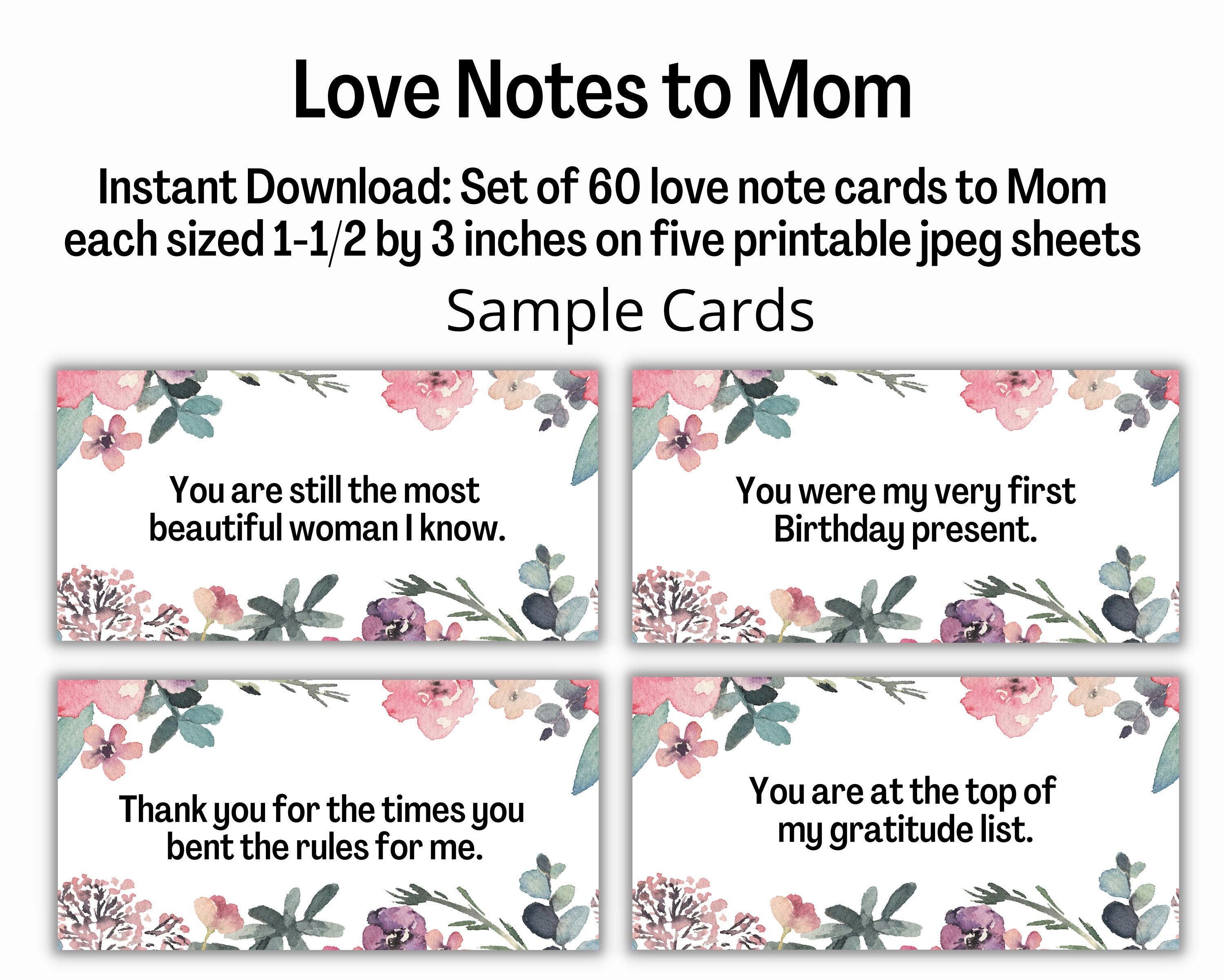 60 Love Notes to Mom Print and Cut Instant Gift for all | Etsy