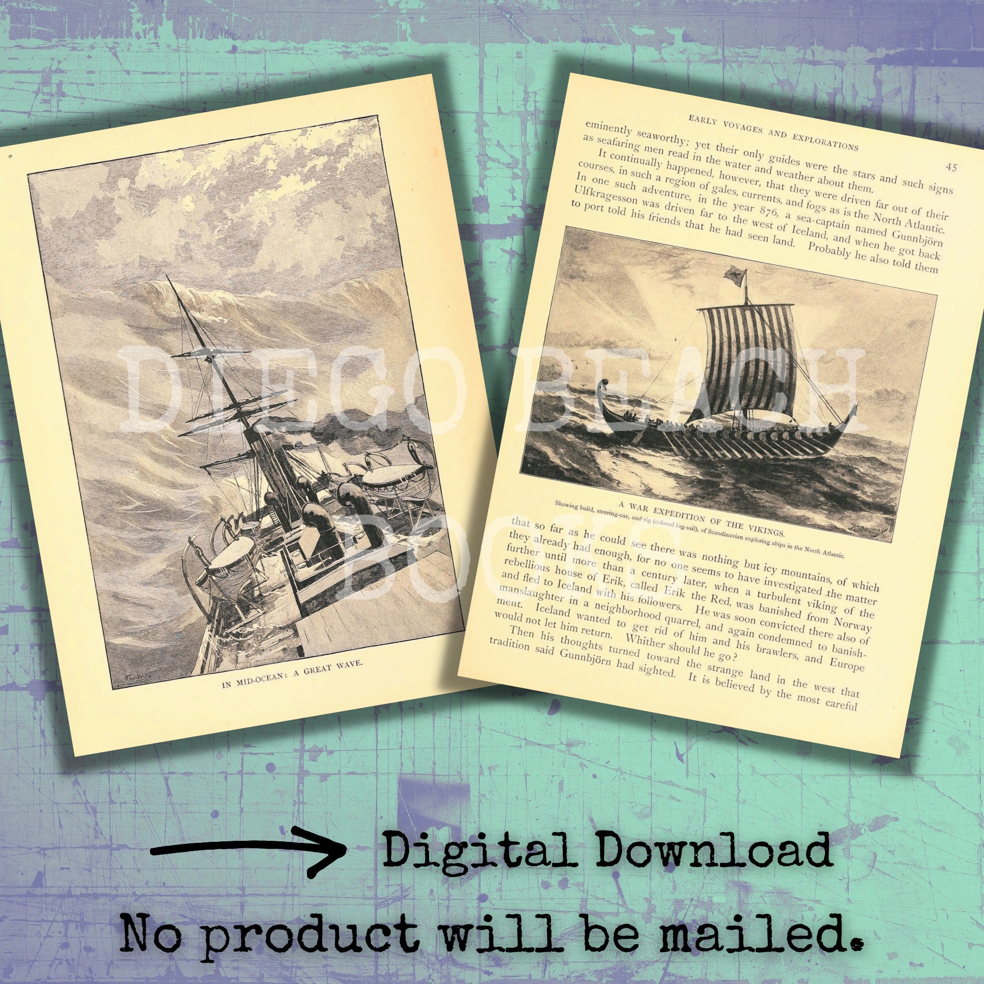 Vintage Ocean Book Pages 10 Piece Digital Download Set Vintage Nautical ...