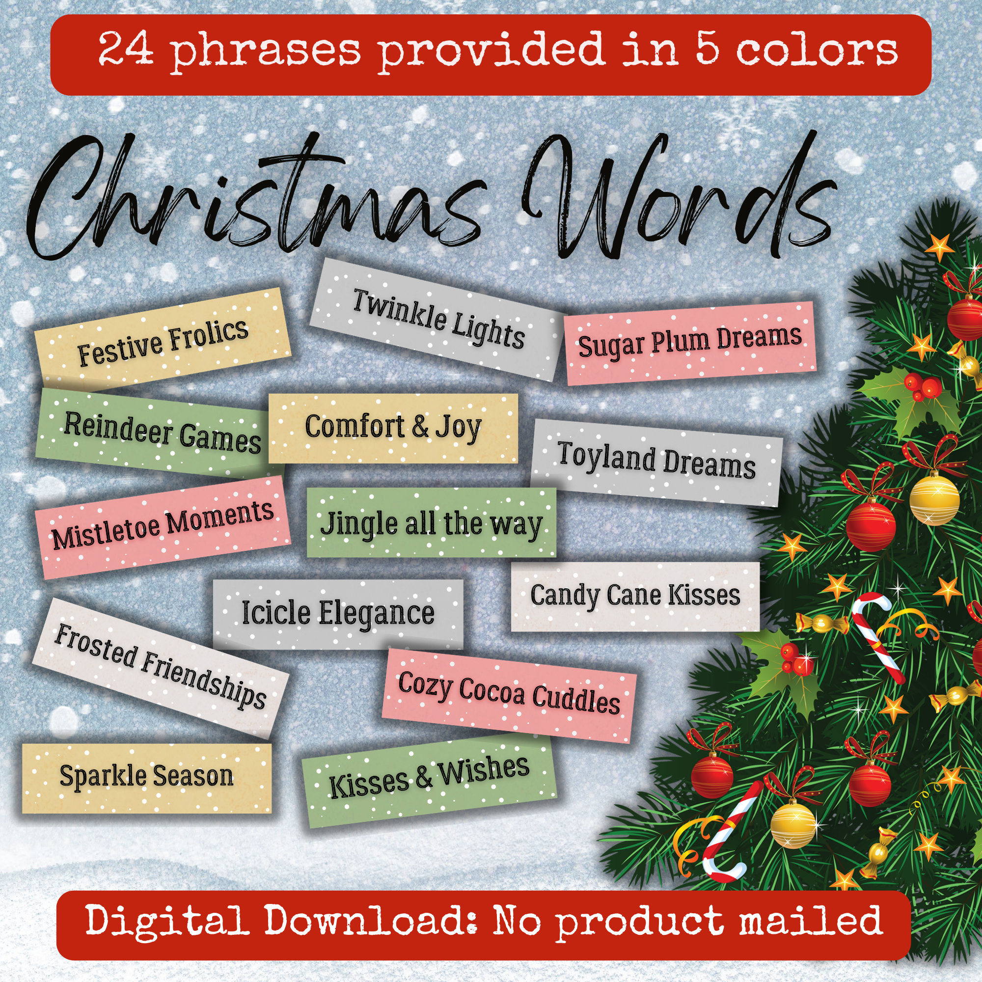 Printable Christmas Phrases 24 Piece Set 1 in Five Colors Word ...