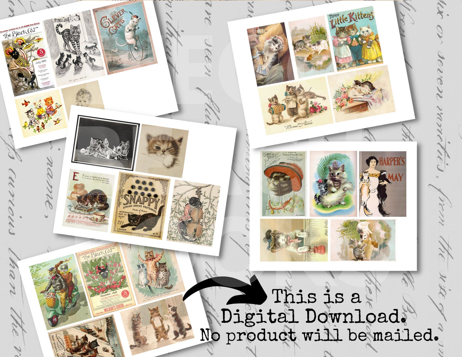 Cat Ephemera Fantastical Felines Vintage 25 Piece Printable Set ...