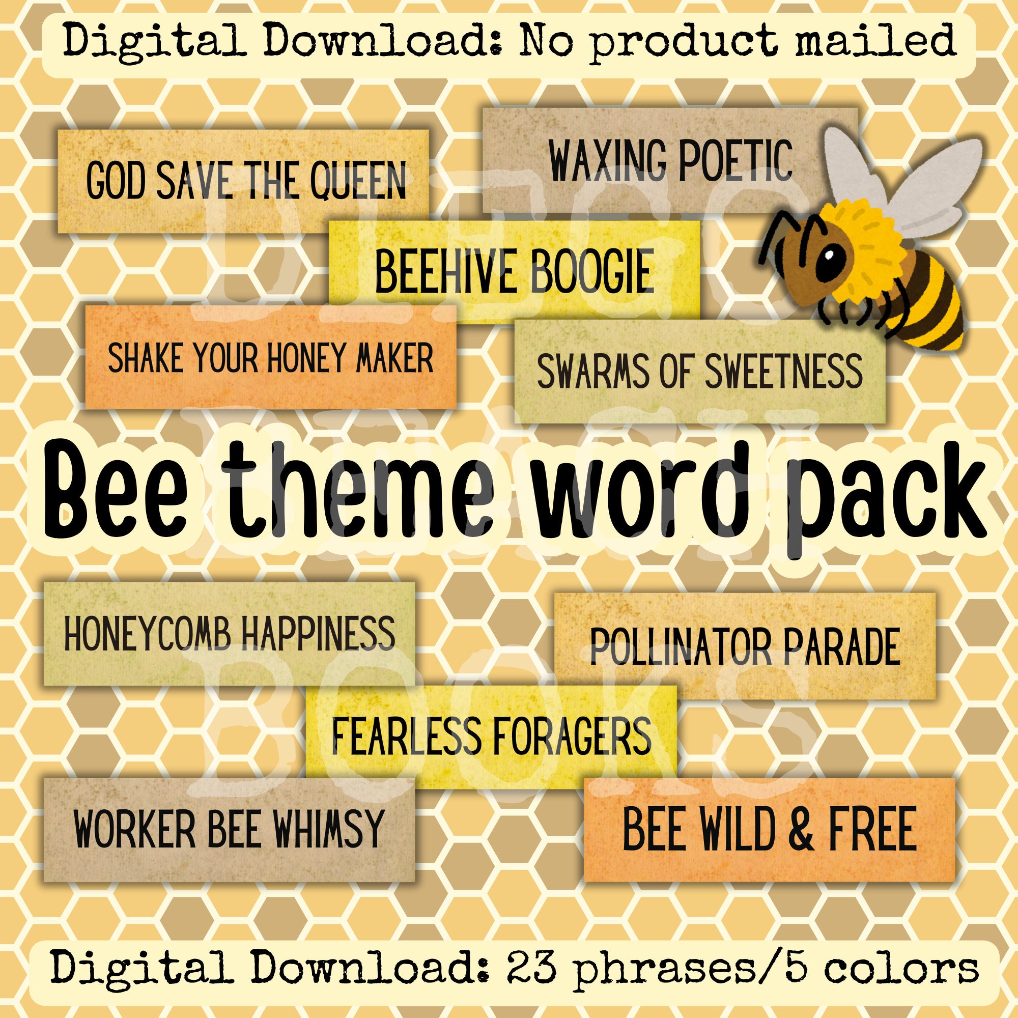 Bee Word Pack Printable Bee Phrases Garden Embellishments Bee Junk ...
