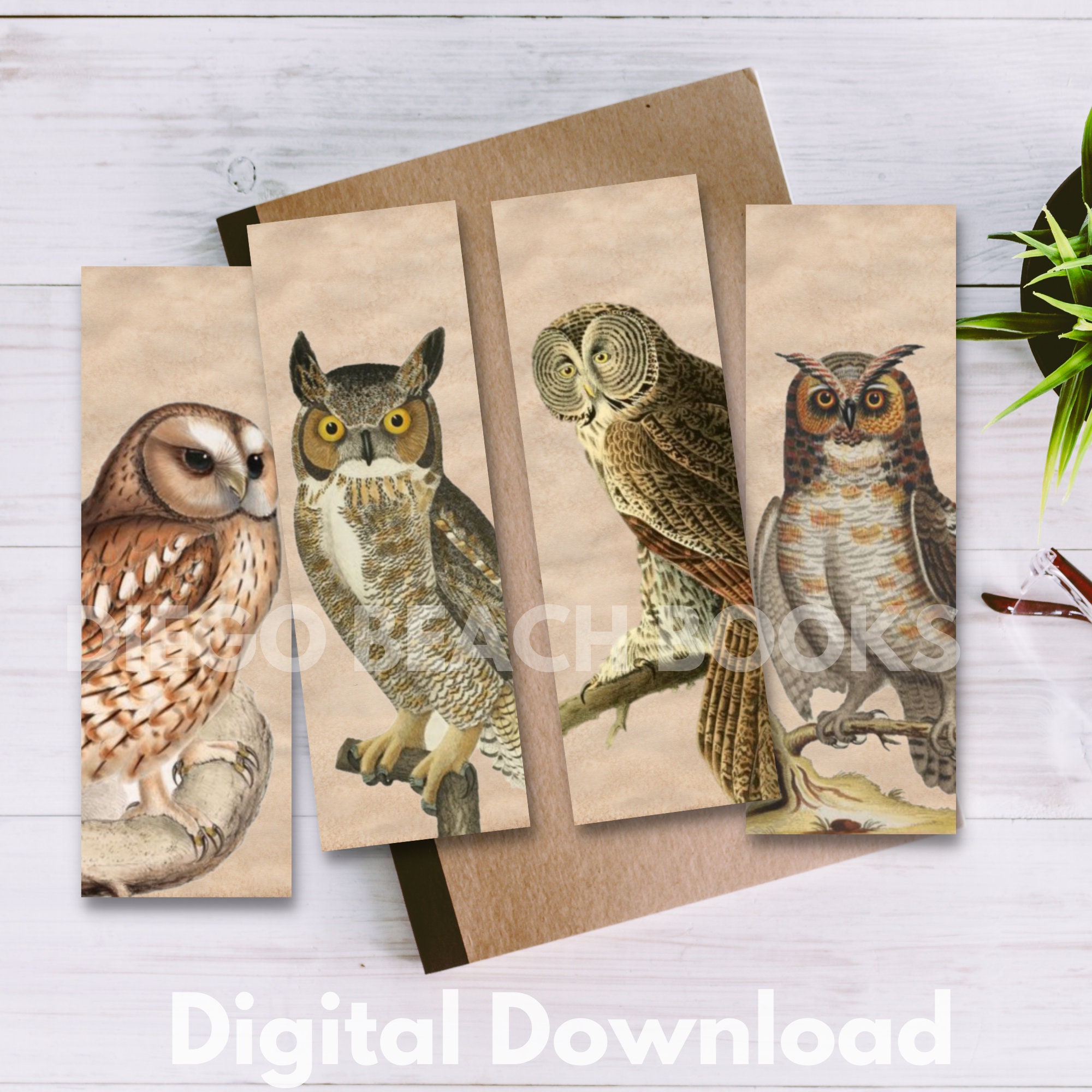 Vintage Owls Bookmarks Printable Vintage Scrapbook Cards Junk Journal ...