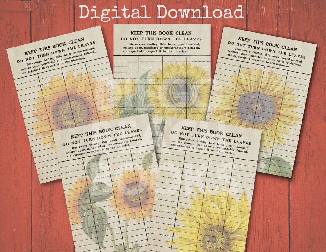 Vintage Sunflower Library Card Digital Download Set - Etsy