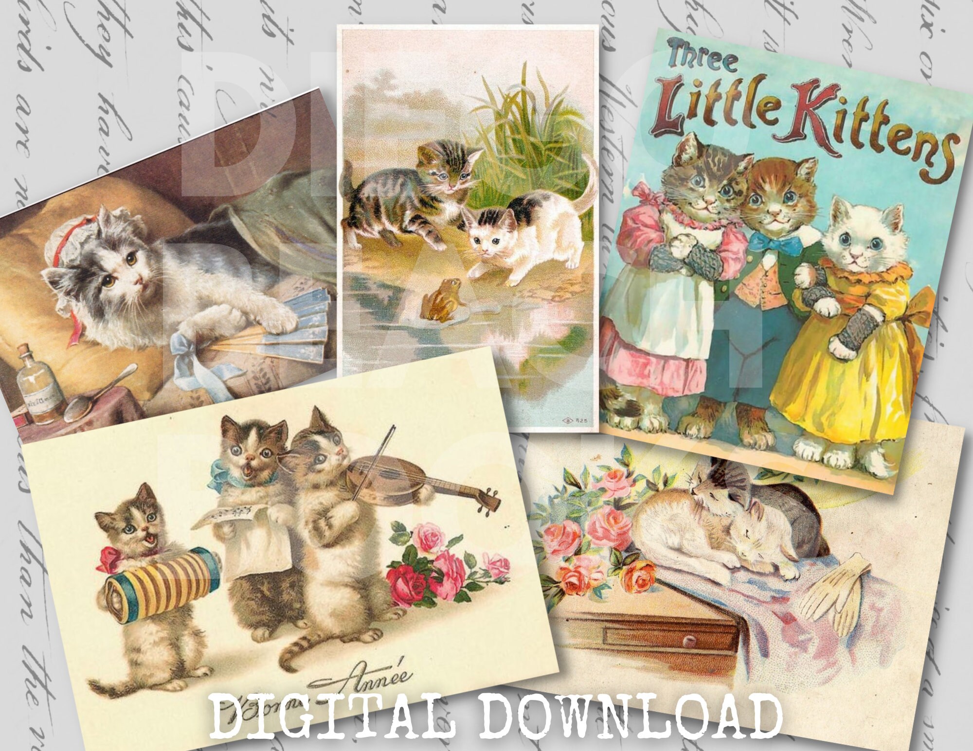 Cat Ephemera Bundle Pack Printable Fantastical Felines Vintage ...