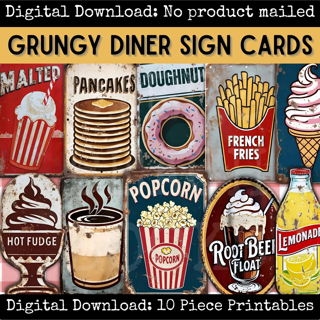 Retro Diner Food Signs Printable Nostalgic Grungy Ephemera for Junk ...